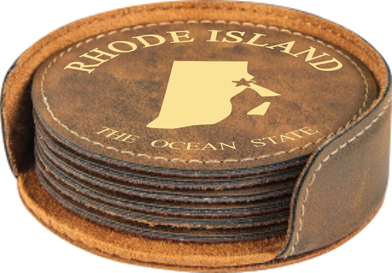 Rhode Island State Outline With Motto 4" Round Leather 6-coaster Set ...