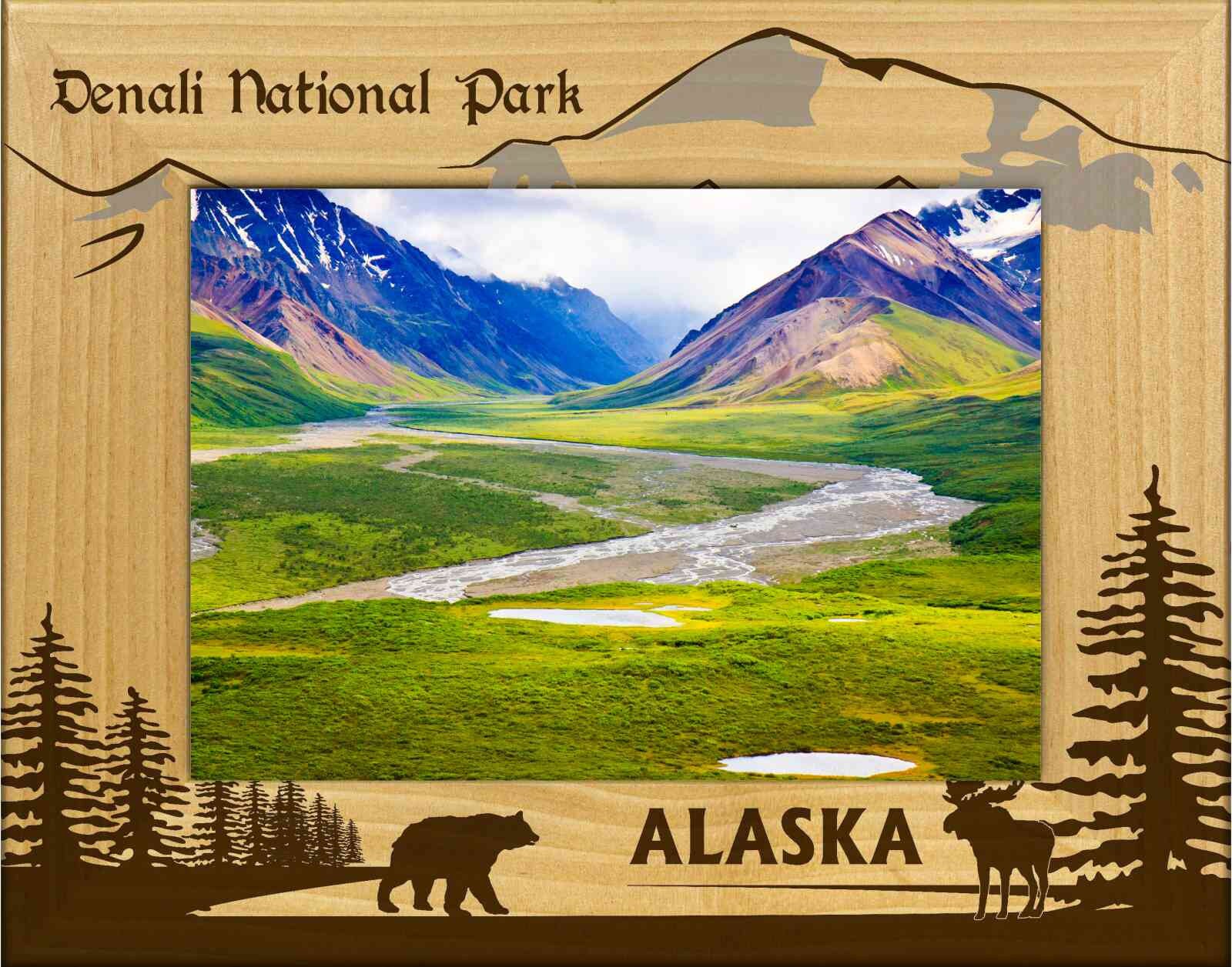 Denali National Park With Bear Laser Engraved Wood Picture Frame - Etsy