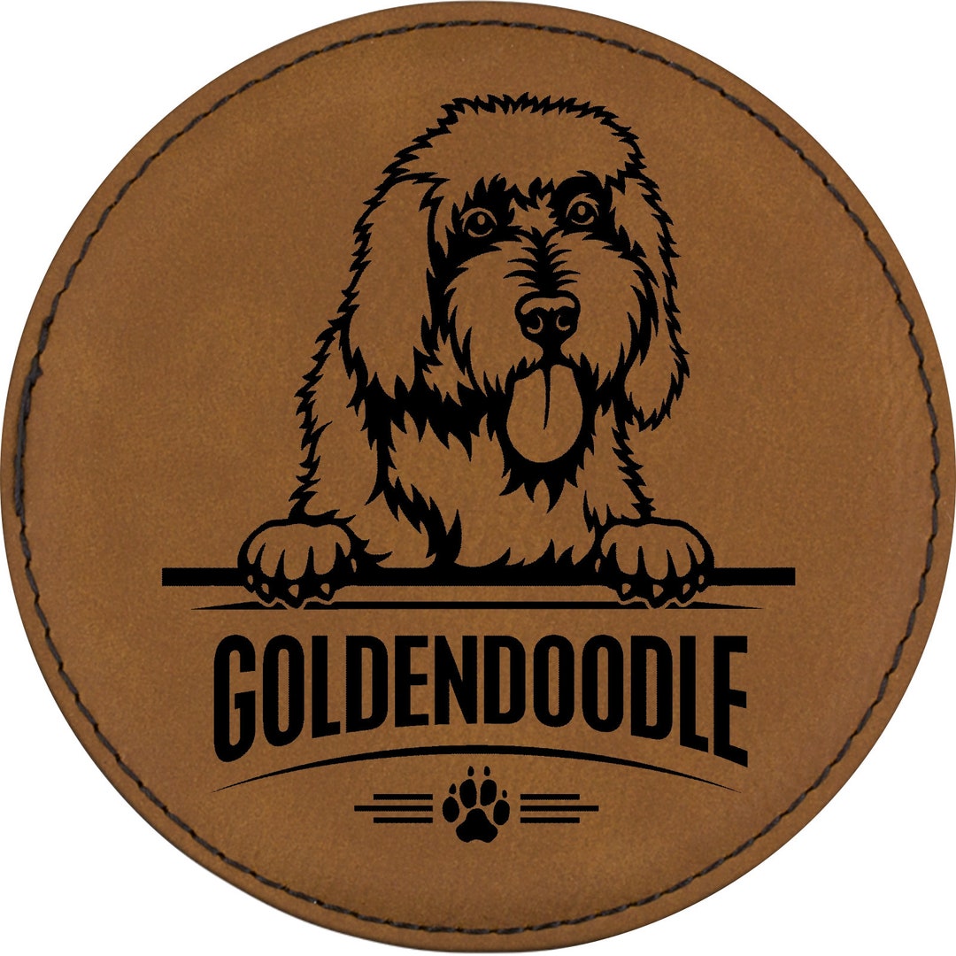 Goldendoodle 4" Round Leather 6-coaster Set With Holder - Etsy