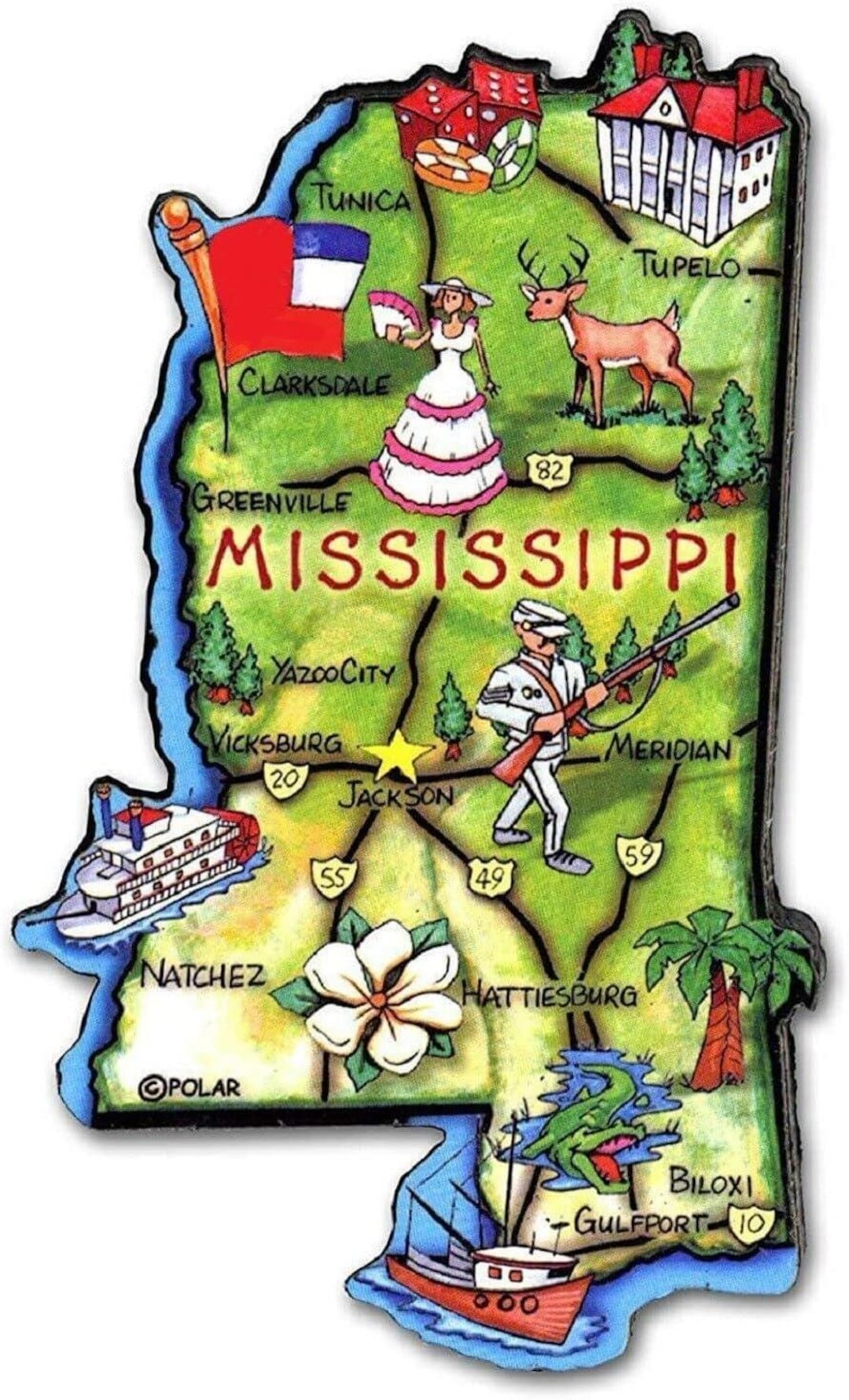 Mississippi the Magnolia State Artwood Jumbo Fridge Magnet - Etsy