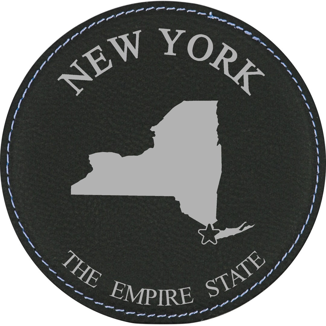 New York State Outline With Motto 4" Round Leather 6-coaster Set With ...