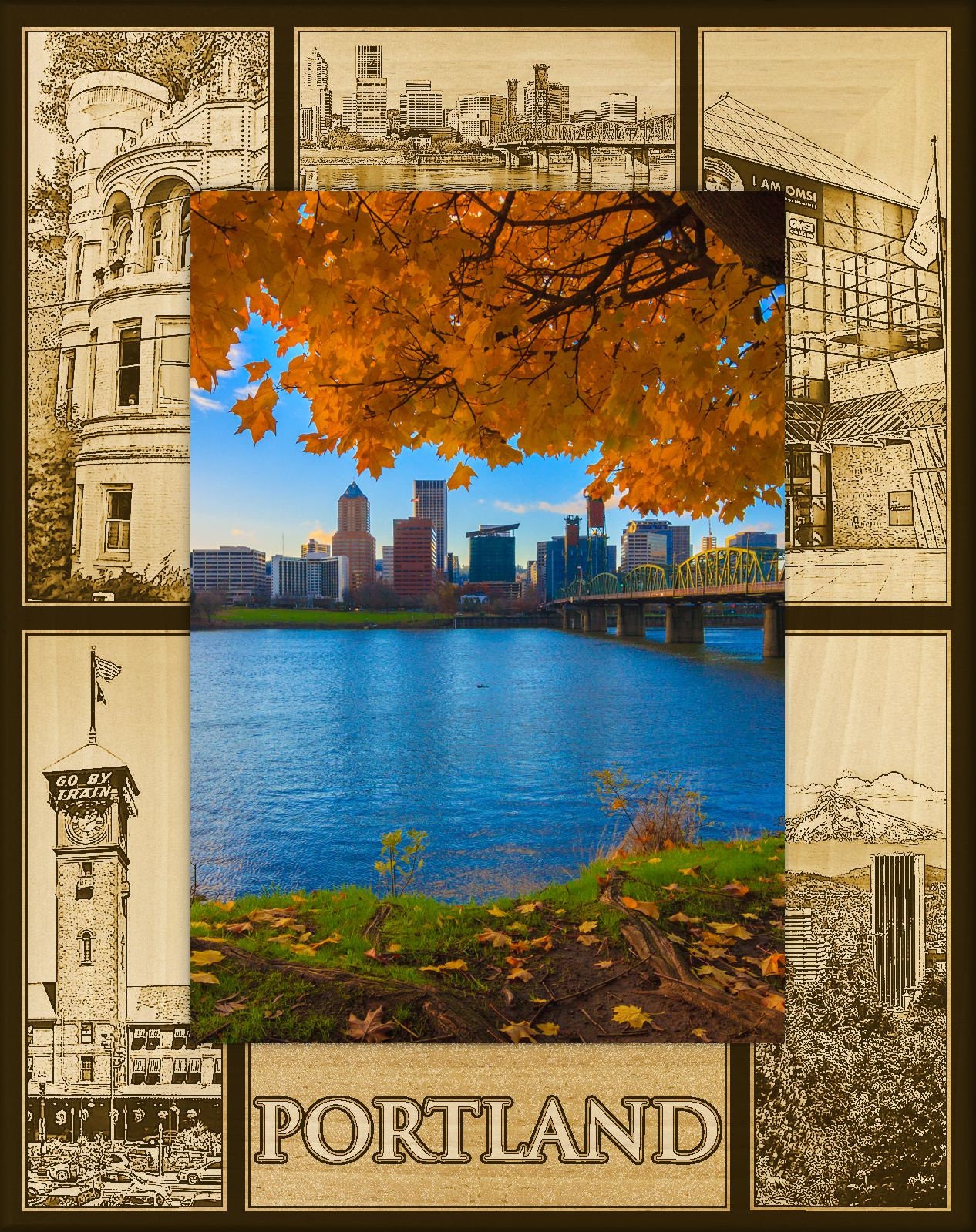 Portland Oregon Laser Engraved Wood Picture Frame - Etsy