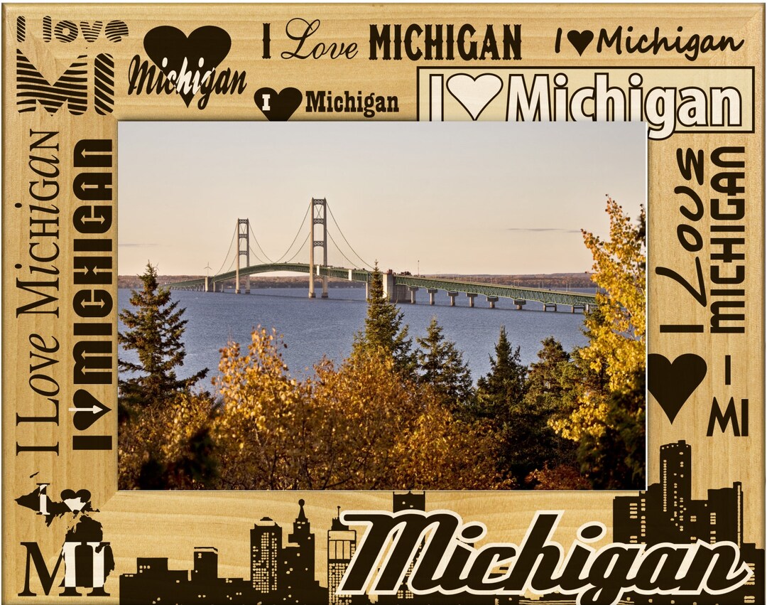 I Love Michigan Laser Engraved Wood Picture Frame - Etsy