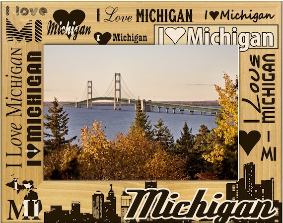 I Love Michigan Laser Engraved Wood Picture Frame - Etsy