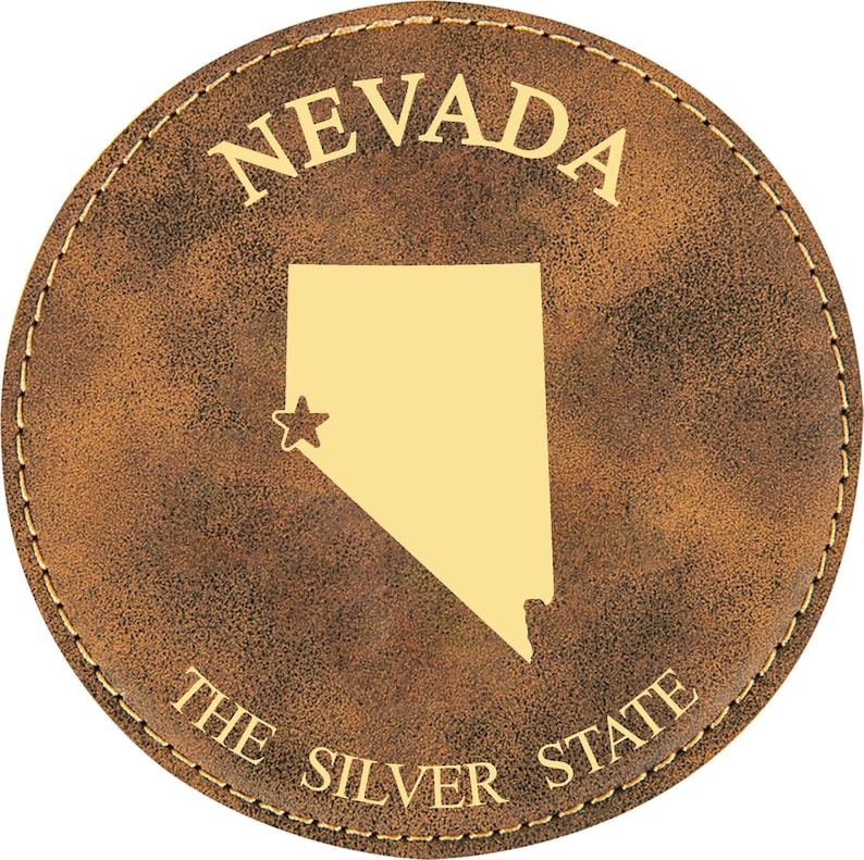Nevada State Outline With Motto 4" Round Leather 6-coaster Set With ...
