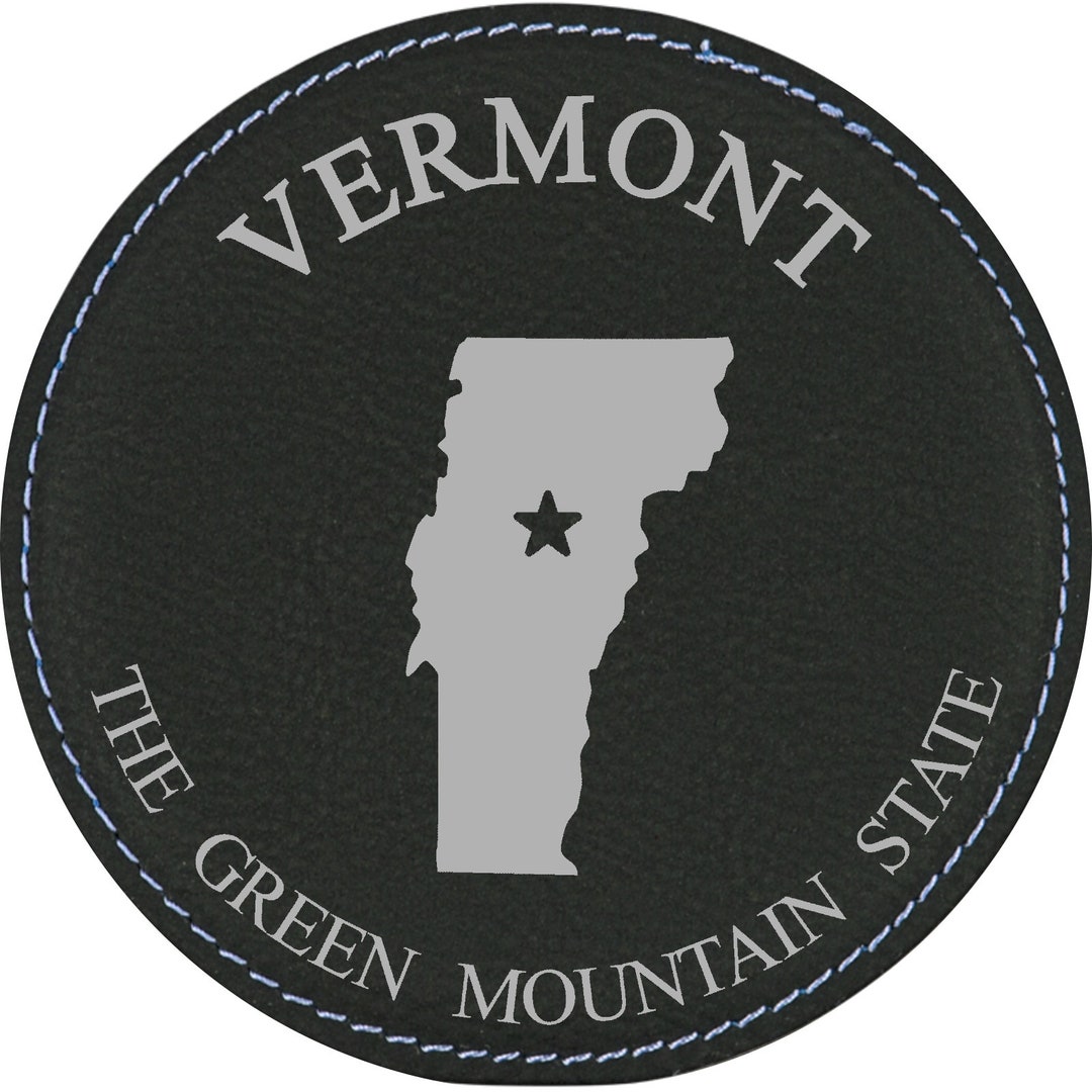 Vermont State Outline With Motto 4" Round Leather 6-coaster Set With ...