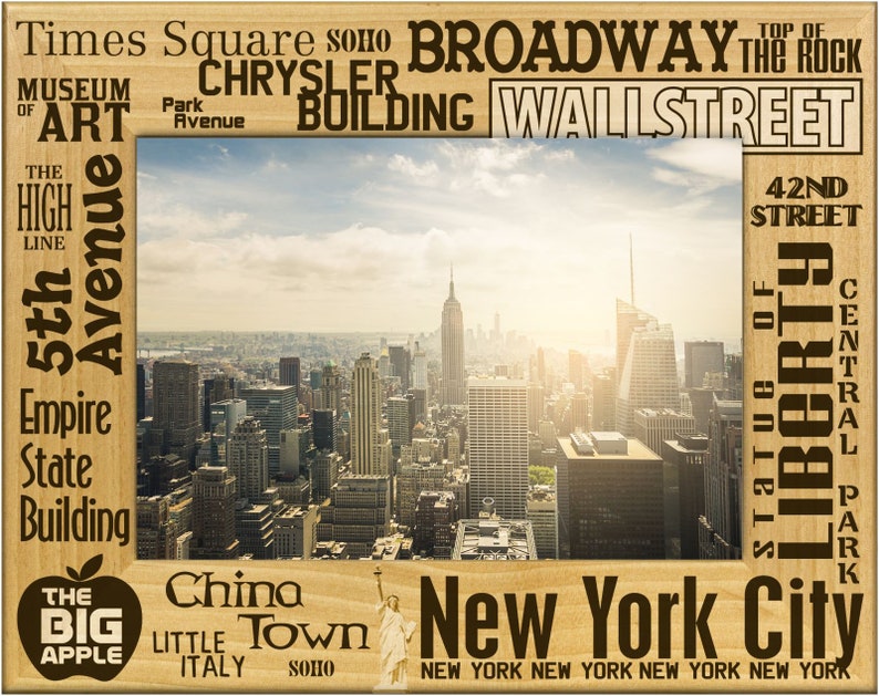 New York City Key Places Laser Engraved Wood Picture Frame - Etsy