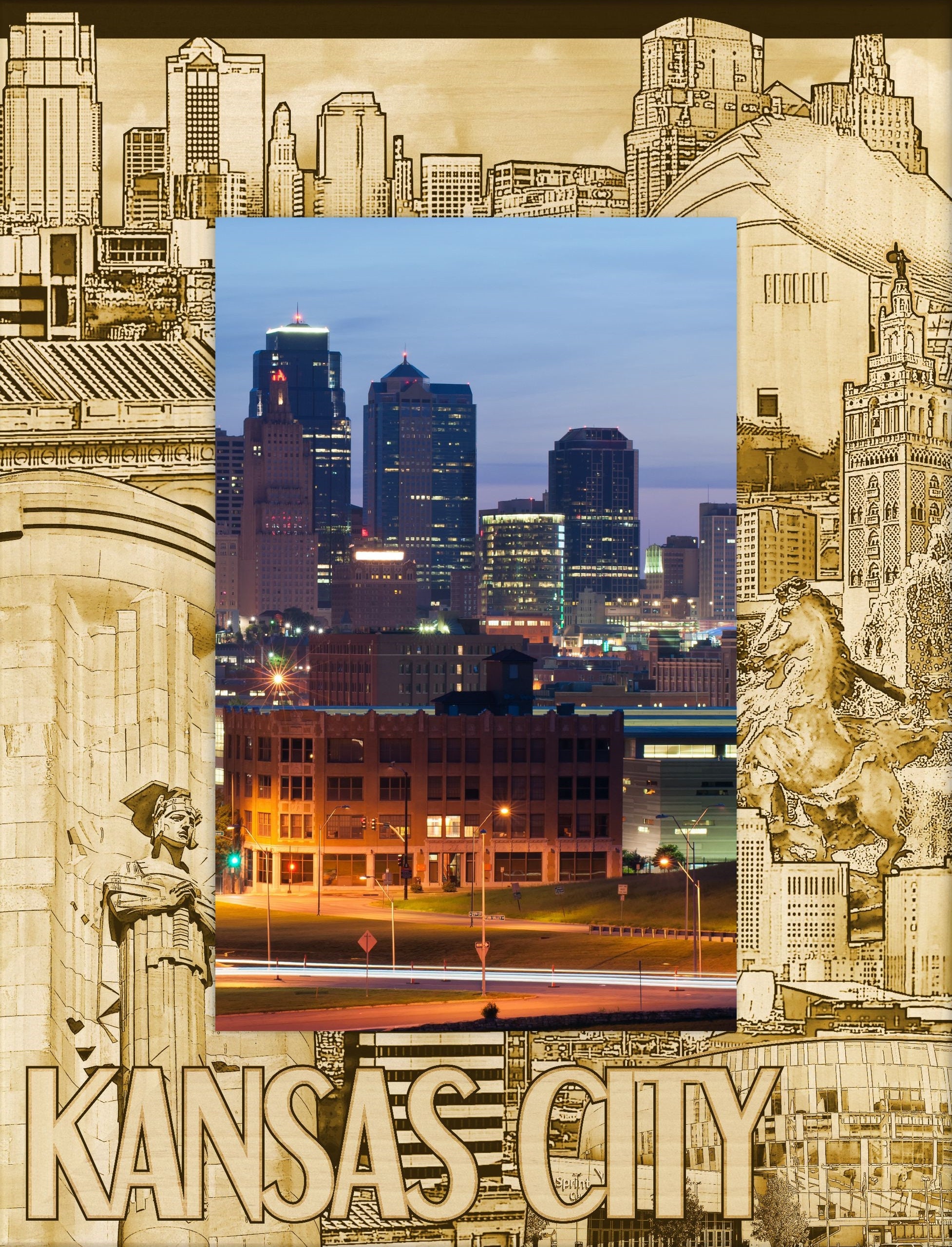 Kansas City Border Style Laser Engraved Wood Picture Frame - Etsy