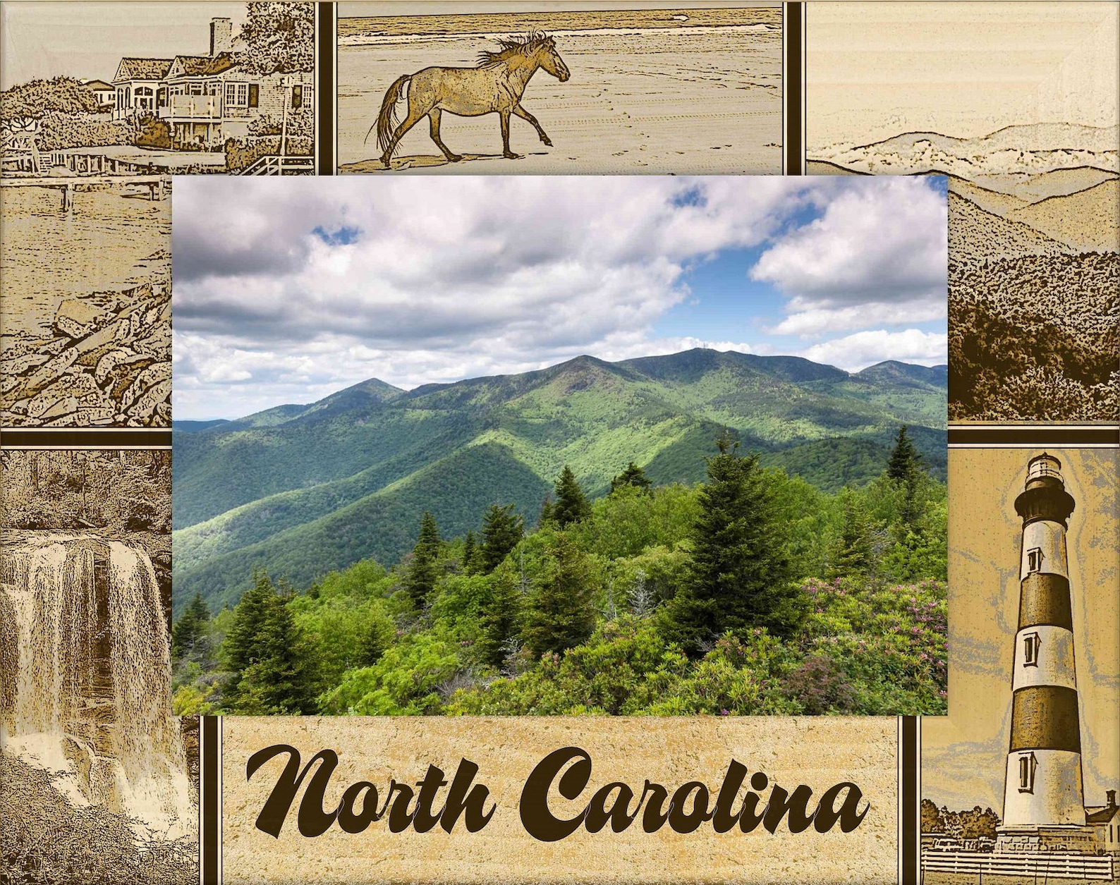 North Carolina Laser Engraved Wood Picture Frame - Etsy