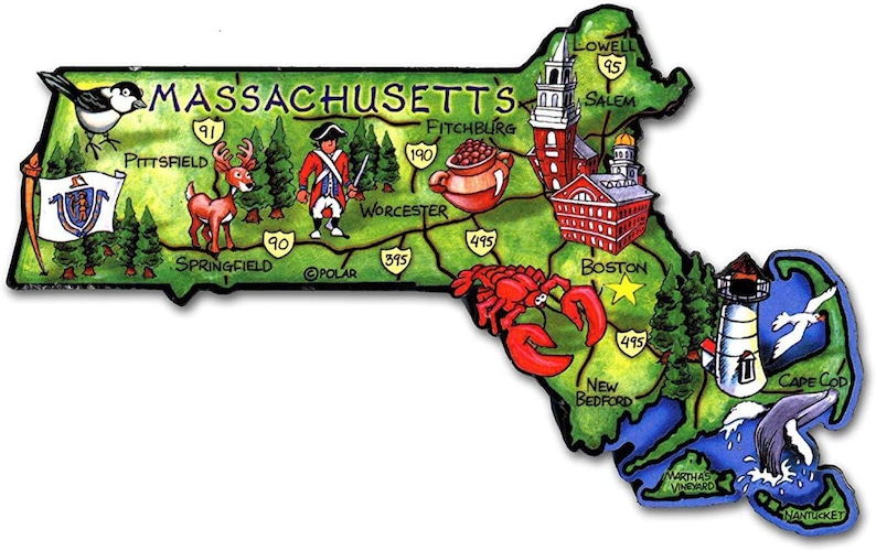 Massachusetts the Bay State Artwood Jumbo Fridge Magnet - Etsy