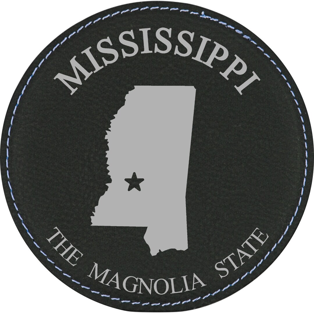 Mississippi State Outline With Motto 4" Round Leather 6-coaster Set ...