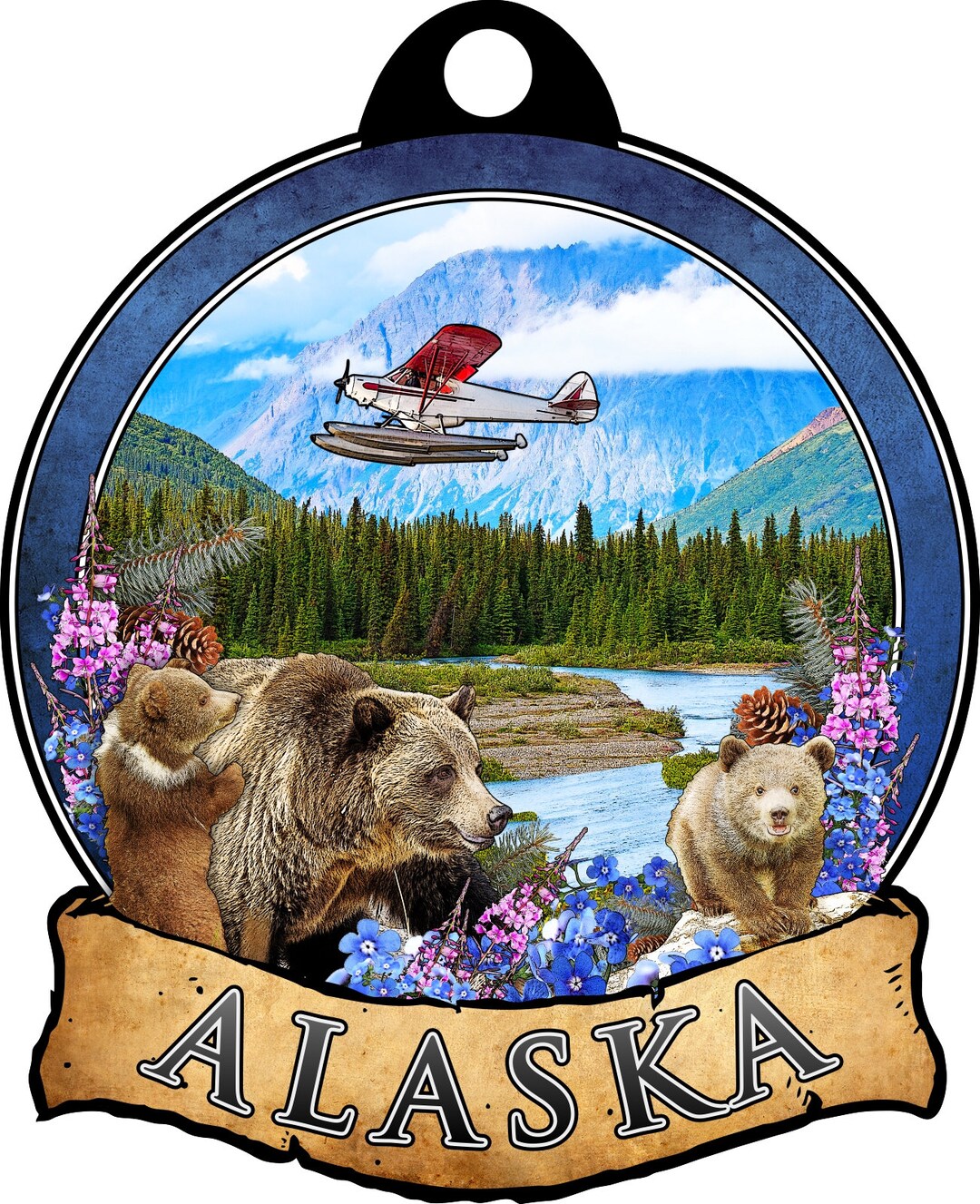 Alaska With Grizzly Bear and Cubs Christmas Tree Ornament - Etsy