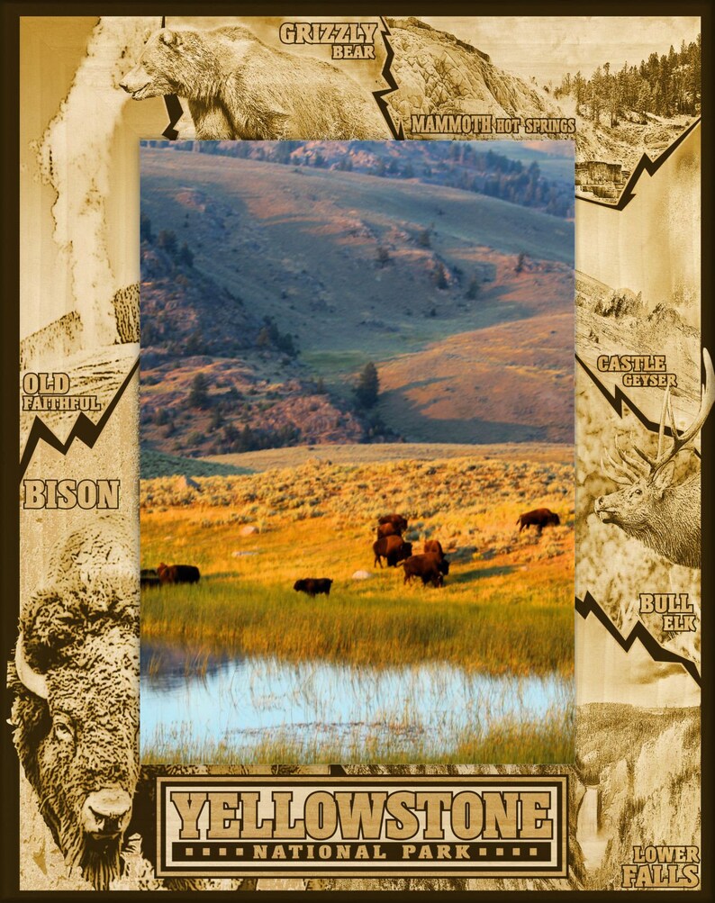 Yellowstone National Park Laser Engraved Wood Picture Frame - Etsy