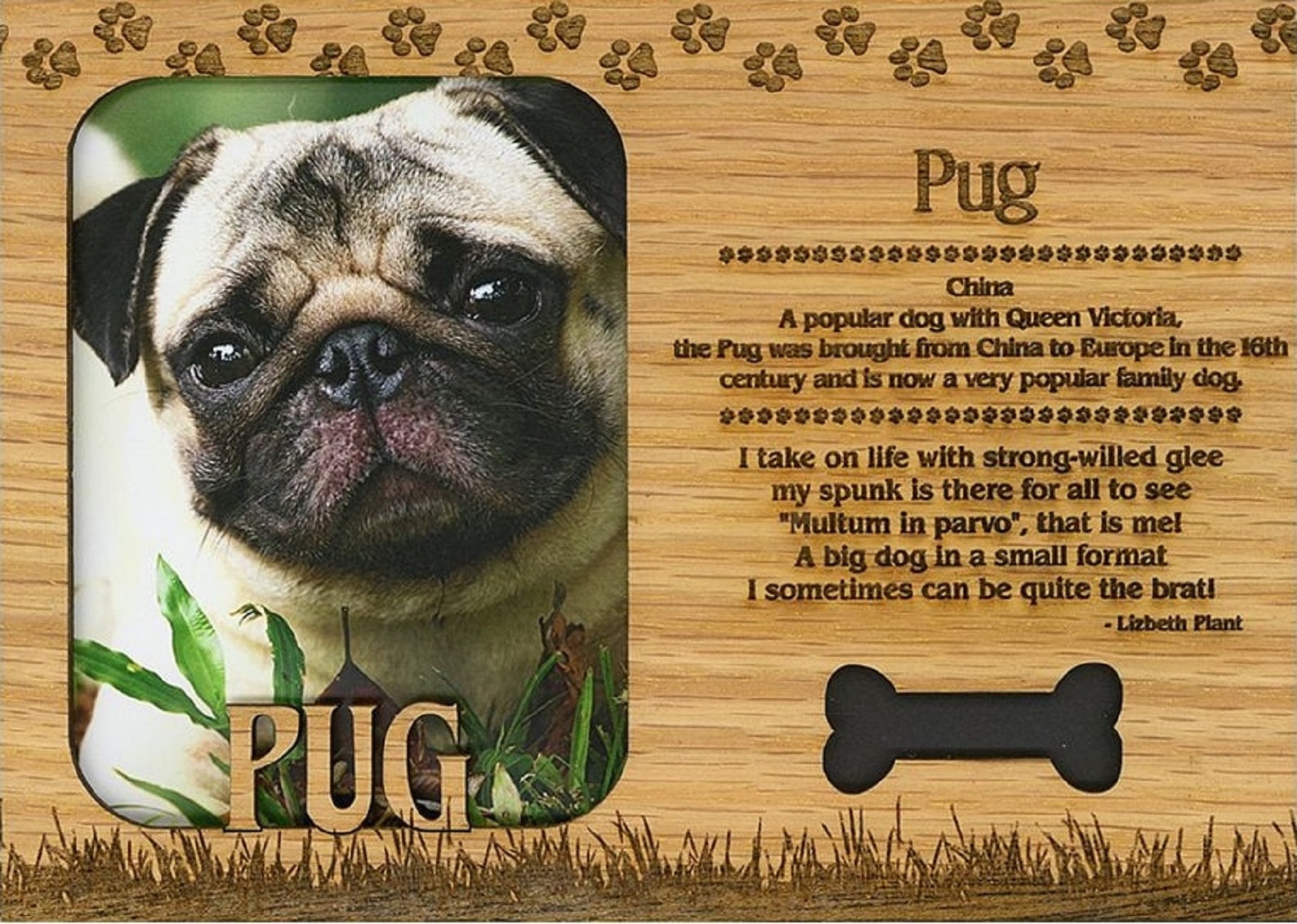 Pug Laser Engraved Wood Picture Frame Magnet - Etsy