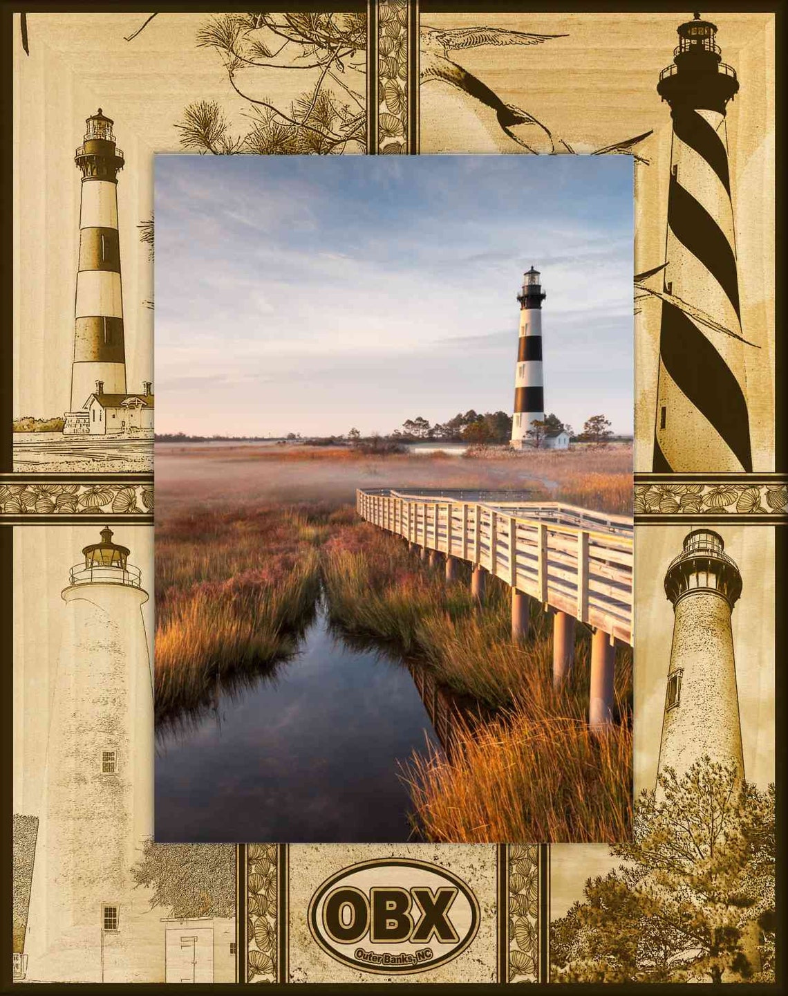 OBX Outer Banks North Carolina Montage Laser Engraved Wood - Etsy