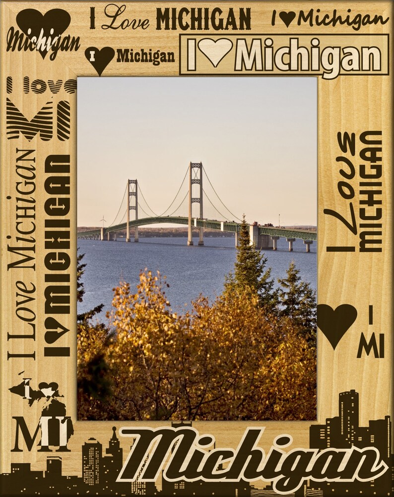I Love Michigan Laser Engraved Wood Picture Frame - Etsy
