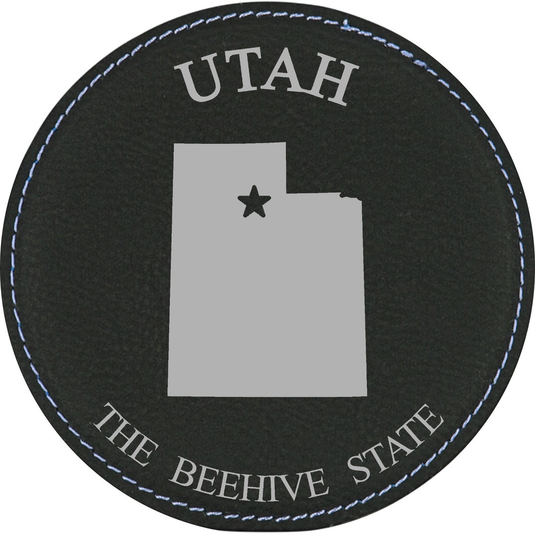 Utah State Outline With Motto 4" Round Leather 6-coaster Set With ...
