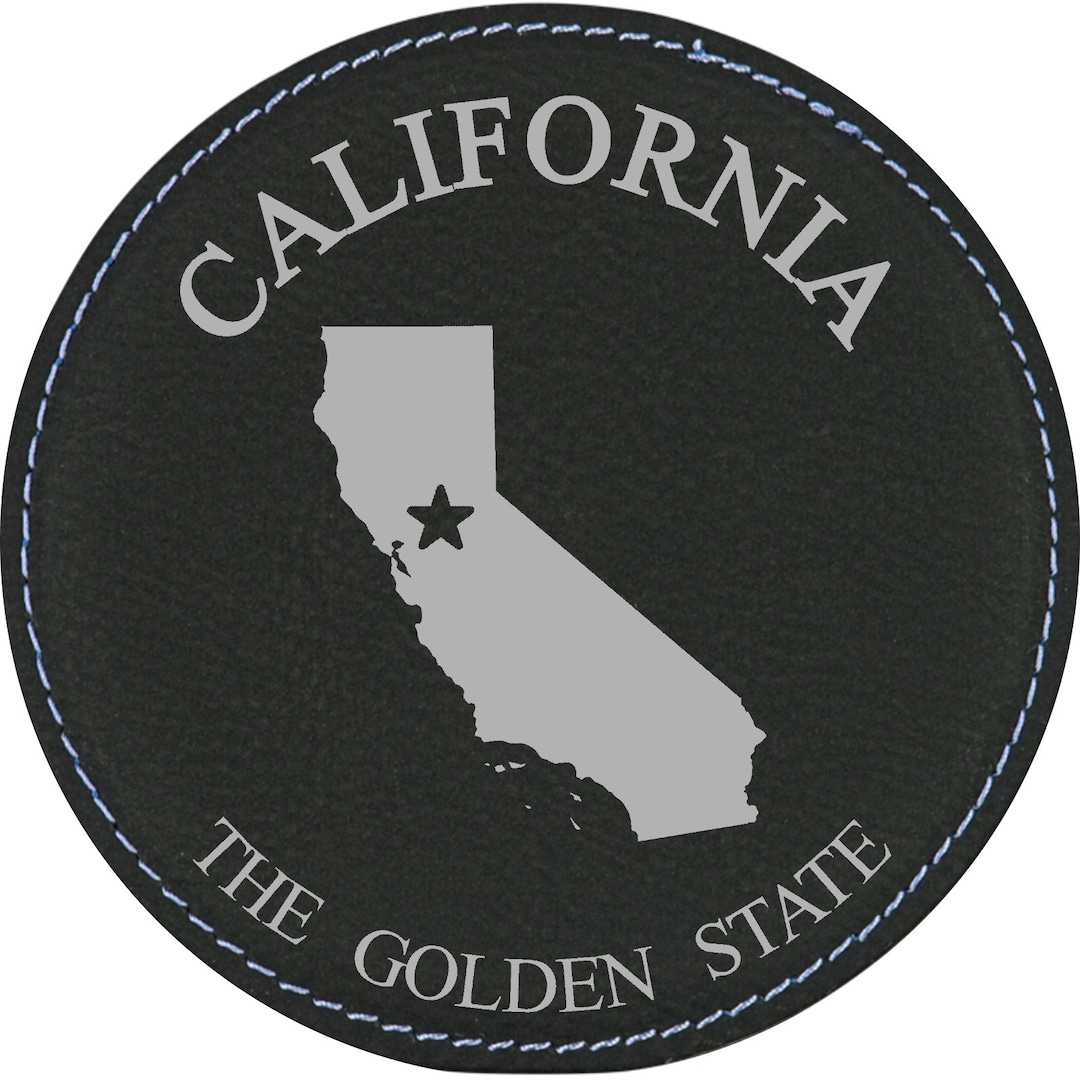 California State Outline With Motto 4" Round Leather 6-coaster Set With ...