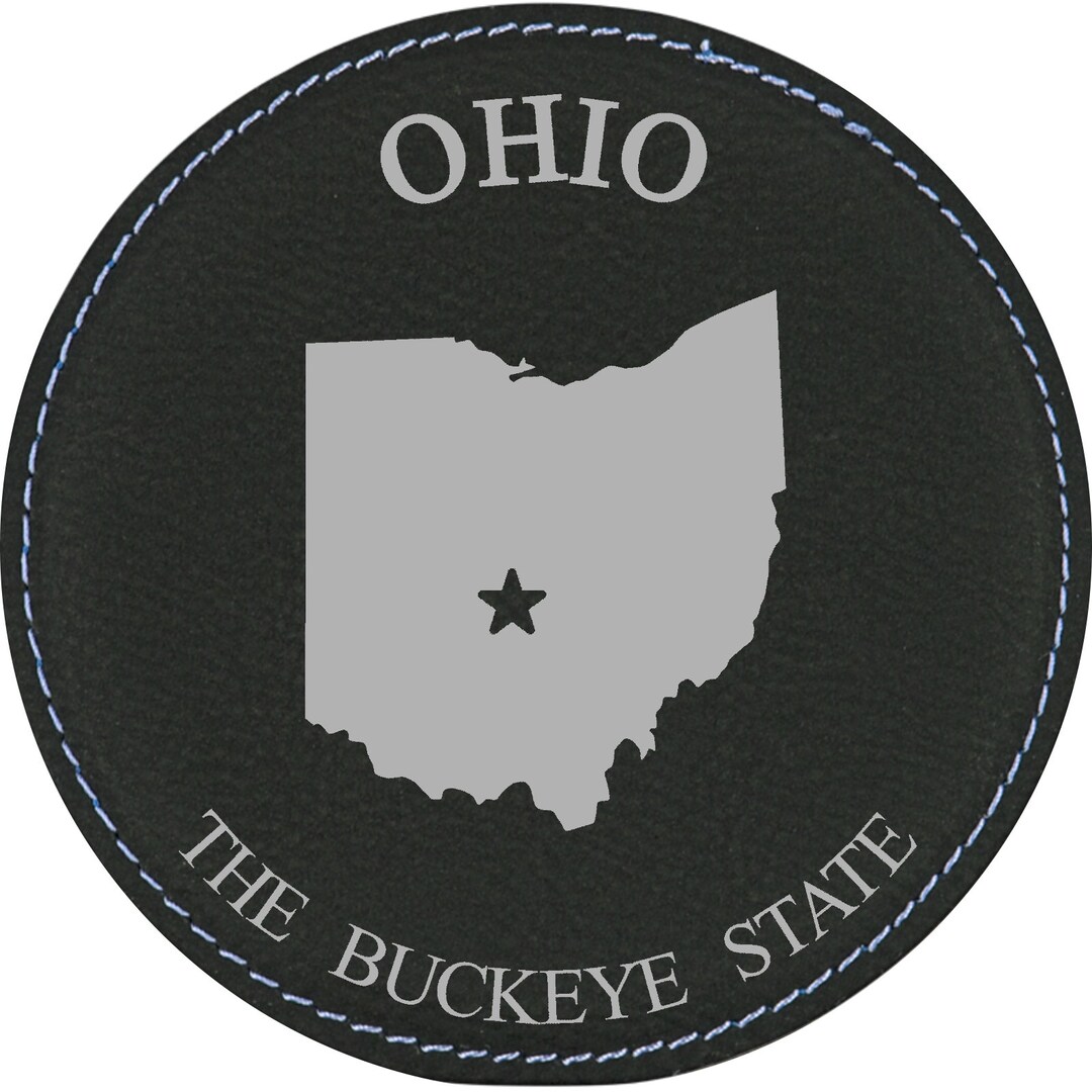 Ohio State Outline With Motto 4" Round Leather 6-coaster Set With ...