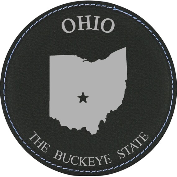 Ohio State Outline With Motto 4 Round Leather 6-coaster - Etsy
