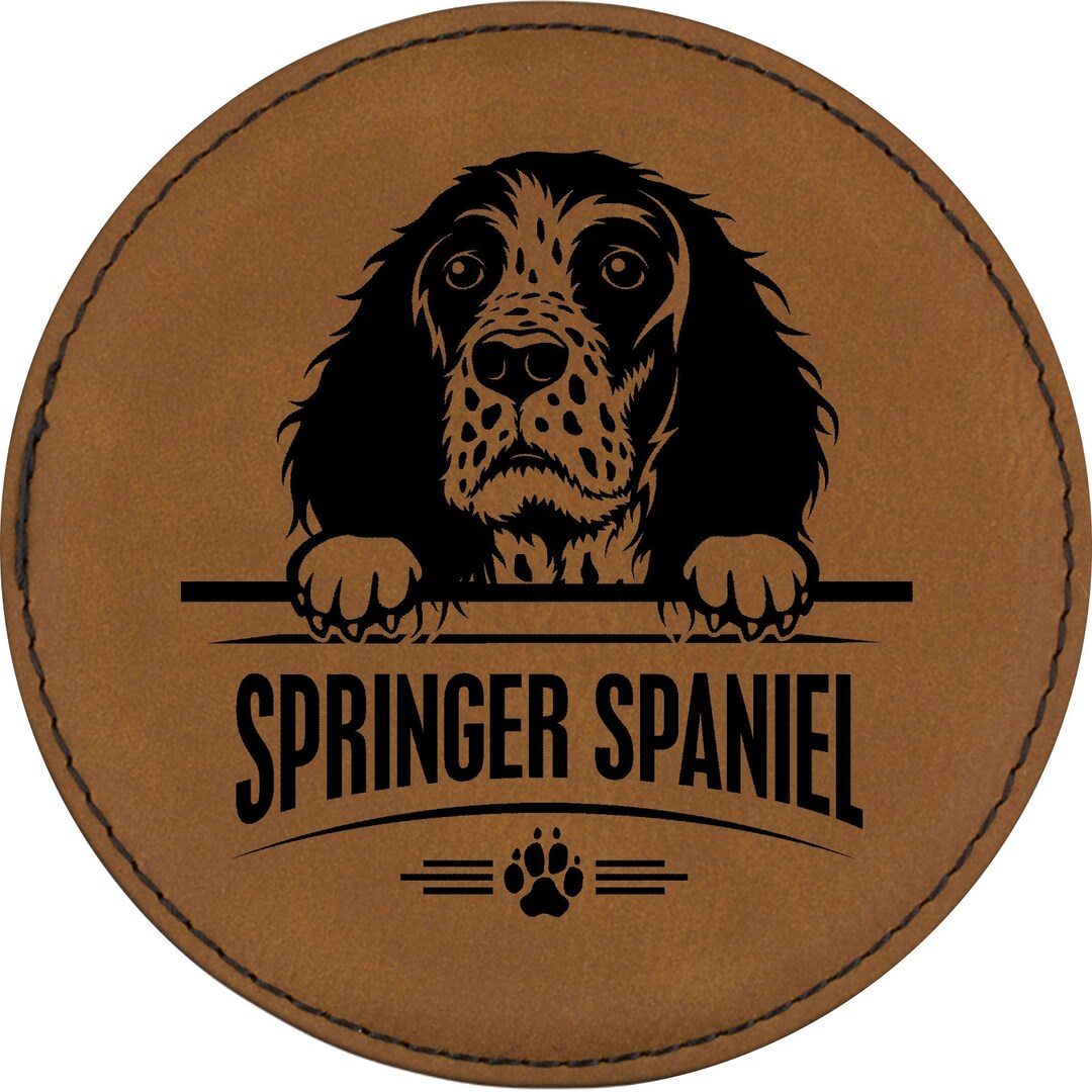 Springer Spaniel 4" Round Leather 6-coaster Set With Holder - Etsy