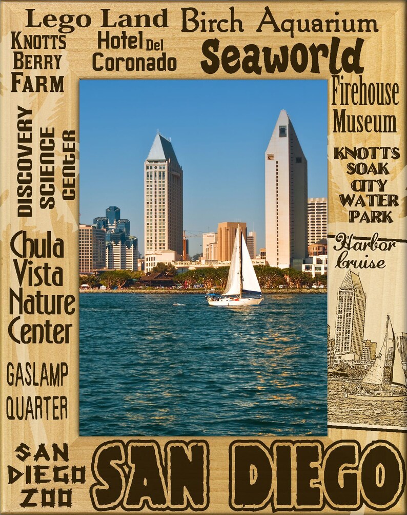 San Diego California Laser Engraved Wood Picture Frame - Etsy
