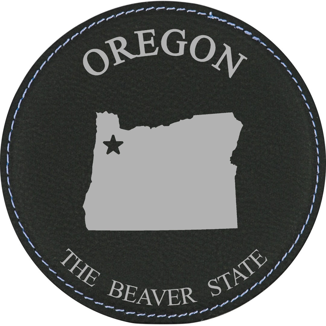Oregon State Outline With Motto 4" Round Leather 6-coaster Set With ...