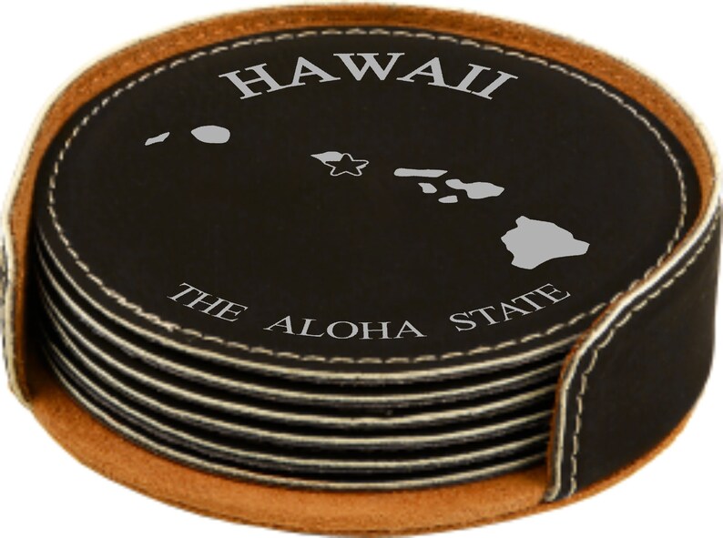 Hawaii State Outline With Motto 4 Round Leather - Etsy