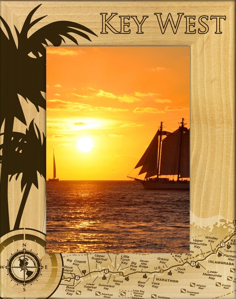 Key West Florida With Map Laser Engraved Wood Picture Frame - Etsy