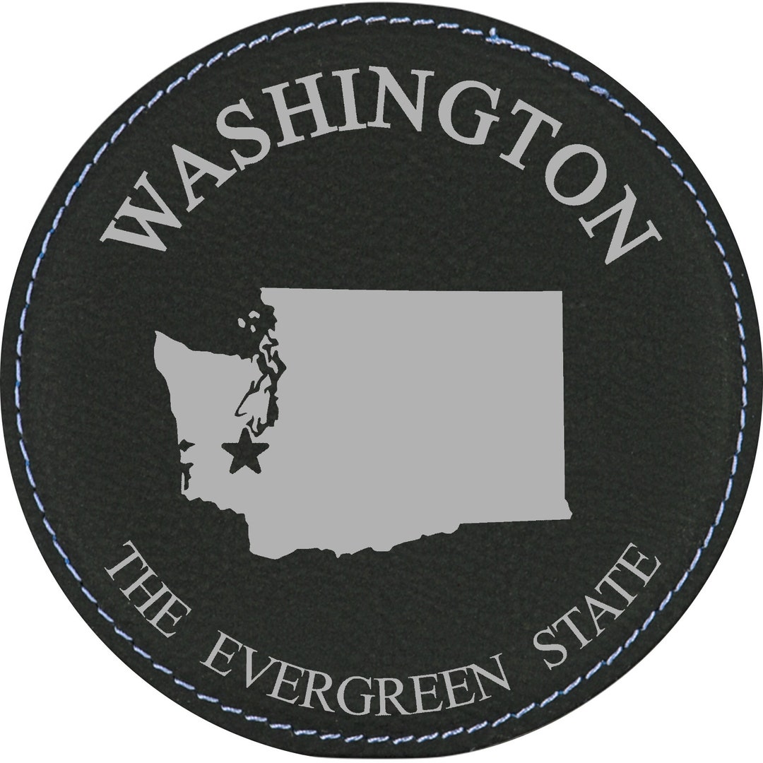 Washington State Outline With Motto 4" Round Leather 6-coaster Set With ...