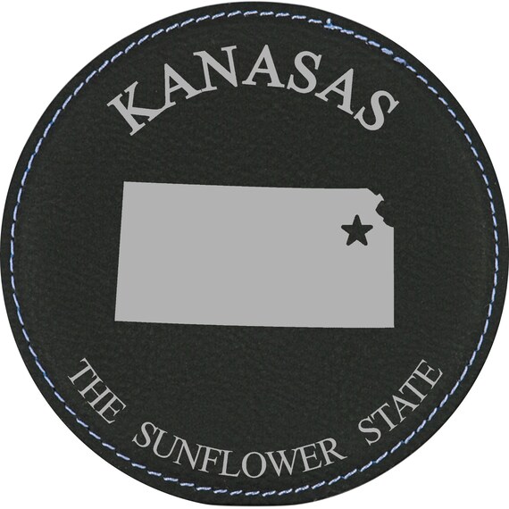 Kansas State Outline With Motto 4 Round Leather - Etsy