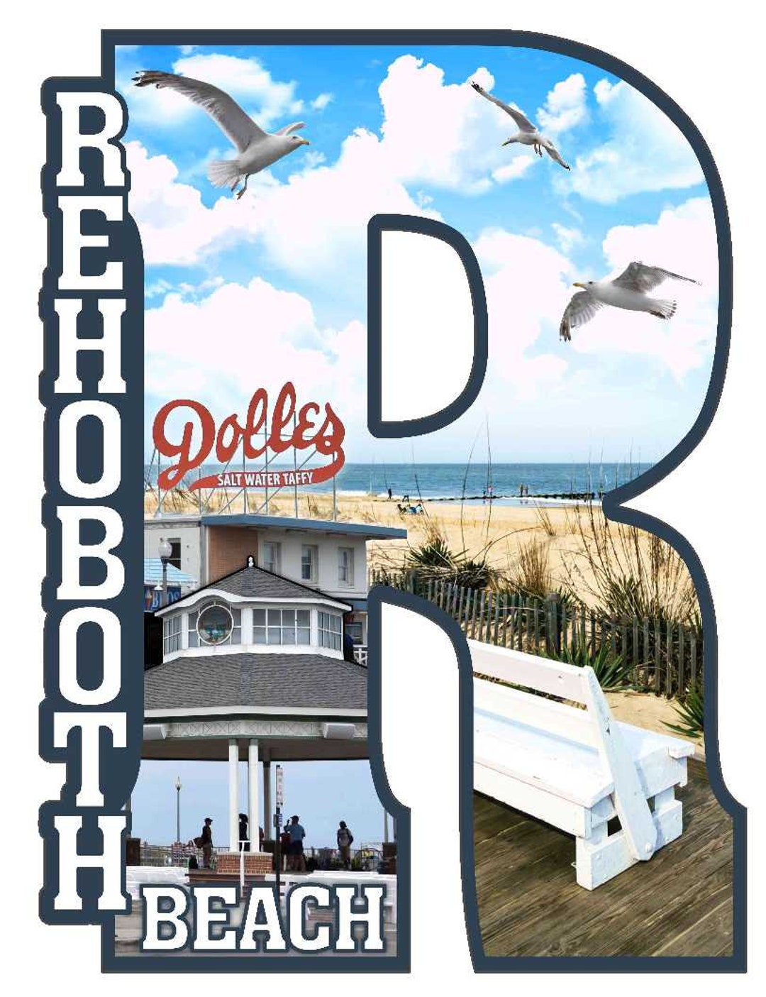 Rehoboth Beach With Gazebo, Sign and Boardwalk Capital R Collage Fridge ...