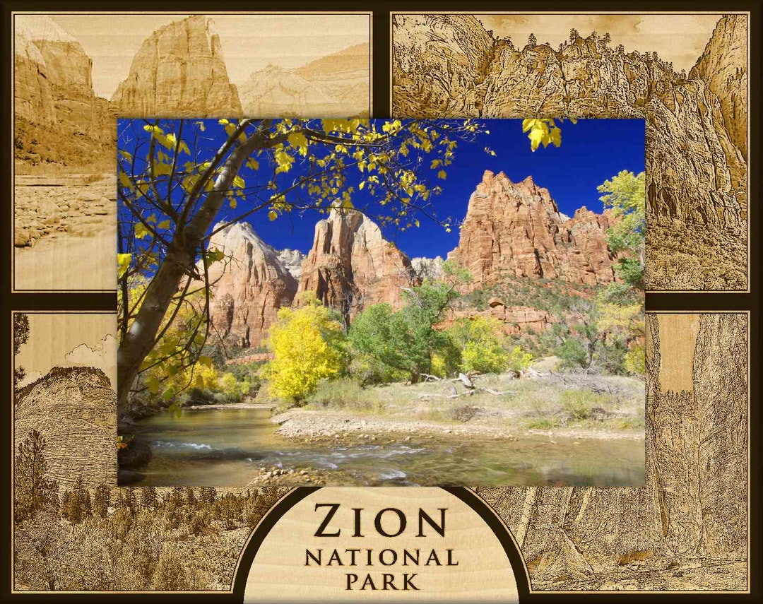 Zion National Park With 4 Scenes Laser Engraved Wood Picture Frame - Etsy