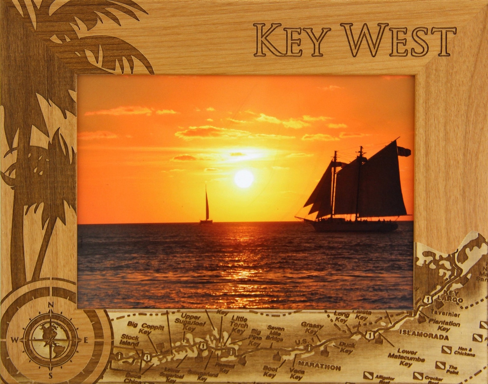 Key West Florida with Map Laser Engraved Wood Picture Frame | Etsy