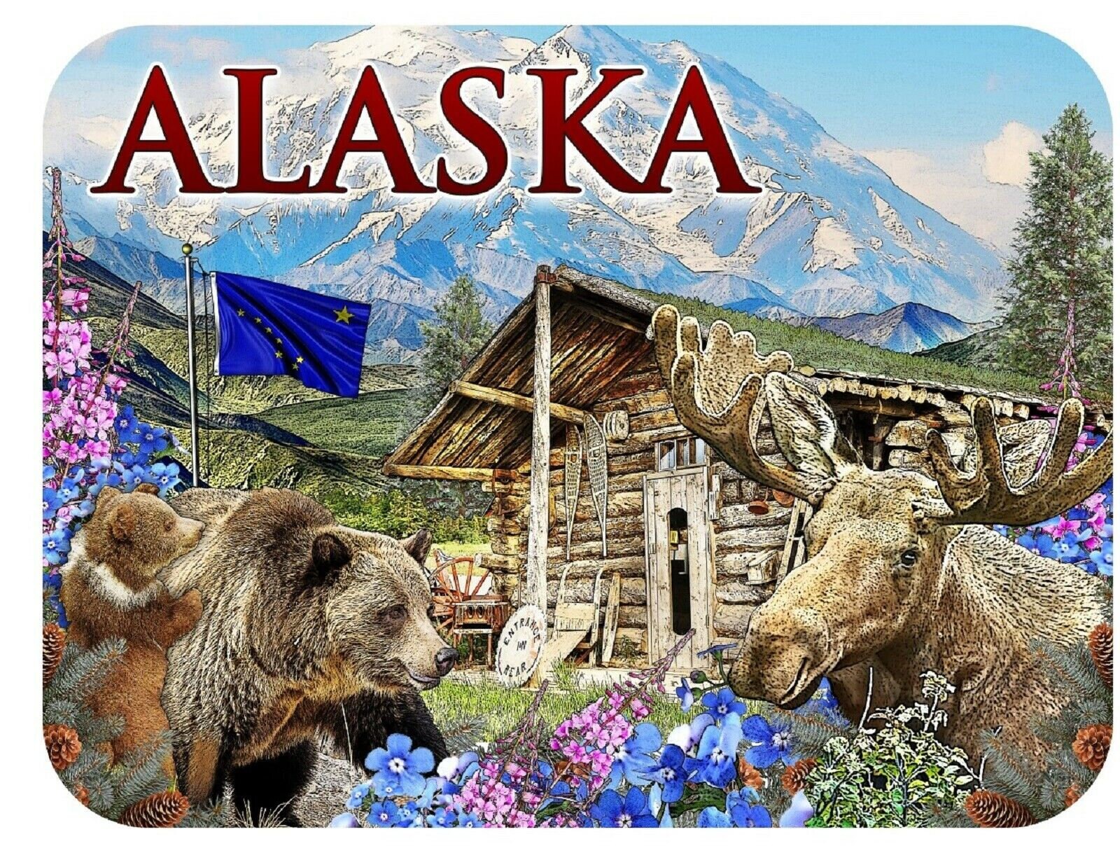 Alaska With Grizzly and Moose Fridge Magnet - Etsy