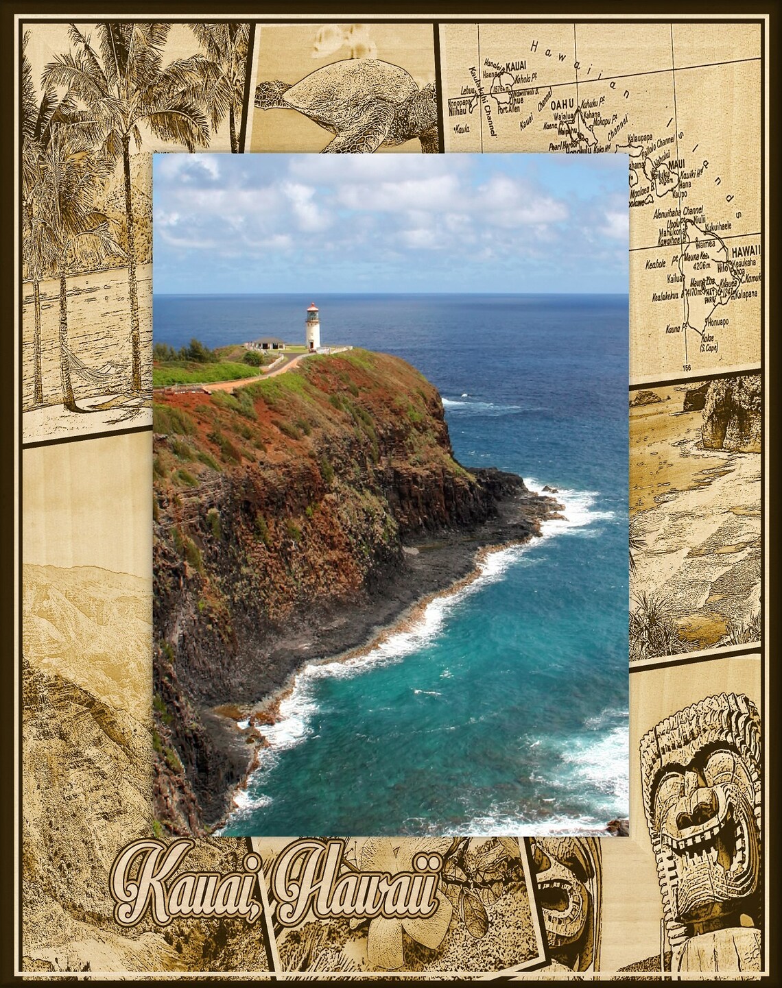 Kauai Hawaii Montage Laser Engraved Wood Picture Frame - Etsy