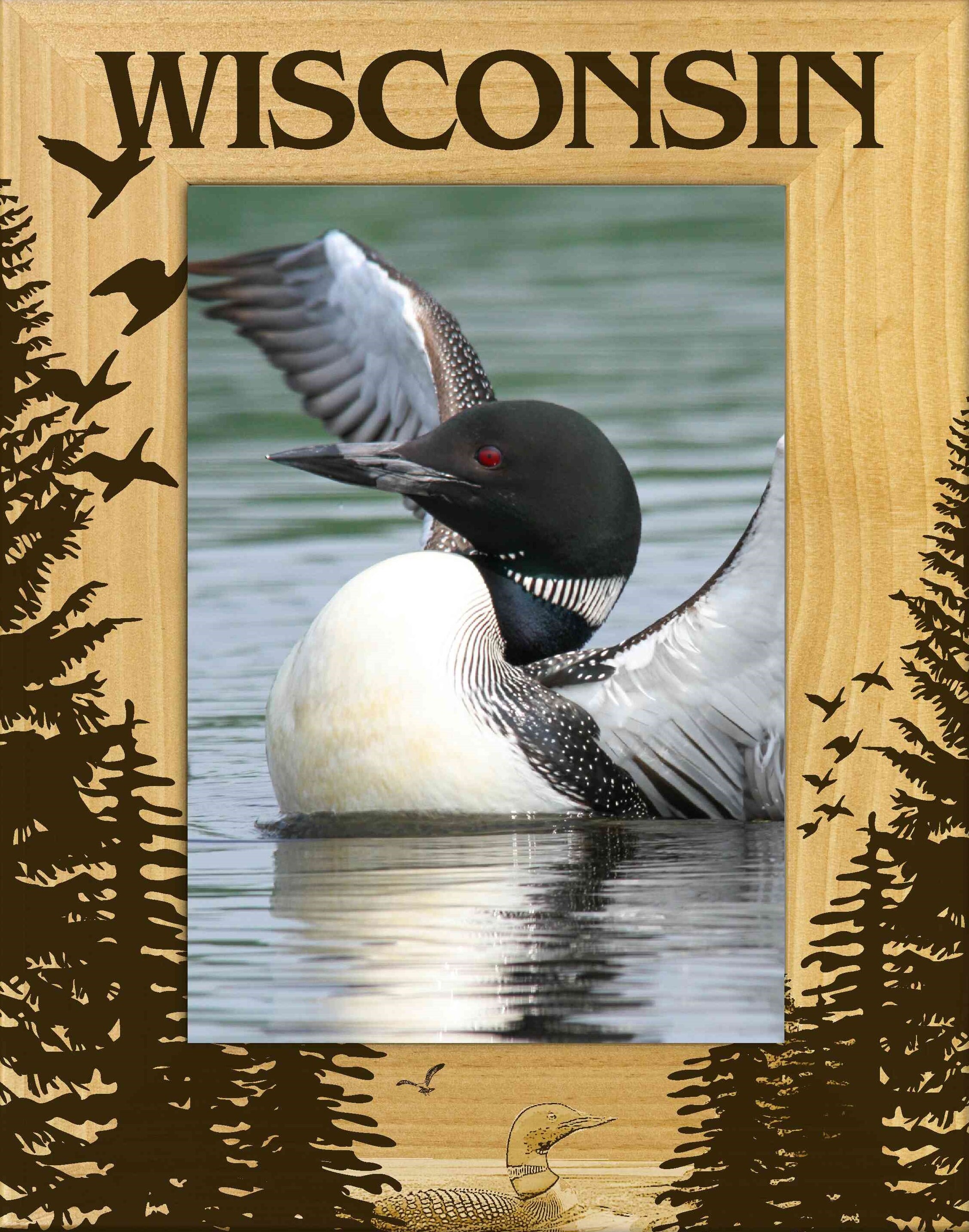 Wisconsin With Loon Laser Engraved Wood Picture Frame - Etsy