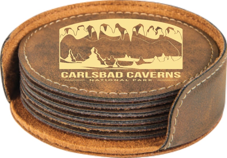 Carlsbad Caverns National Park 4" Round Leather 6-coaster Set With ...