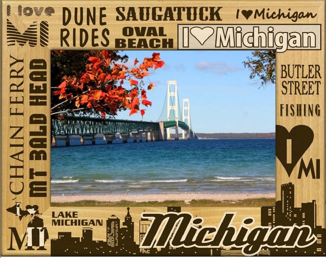 Michigan Landmarks Laser Engraved Wood Picture Frame - Etsy