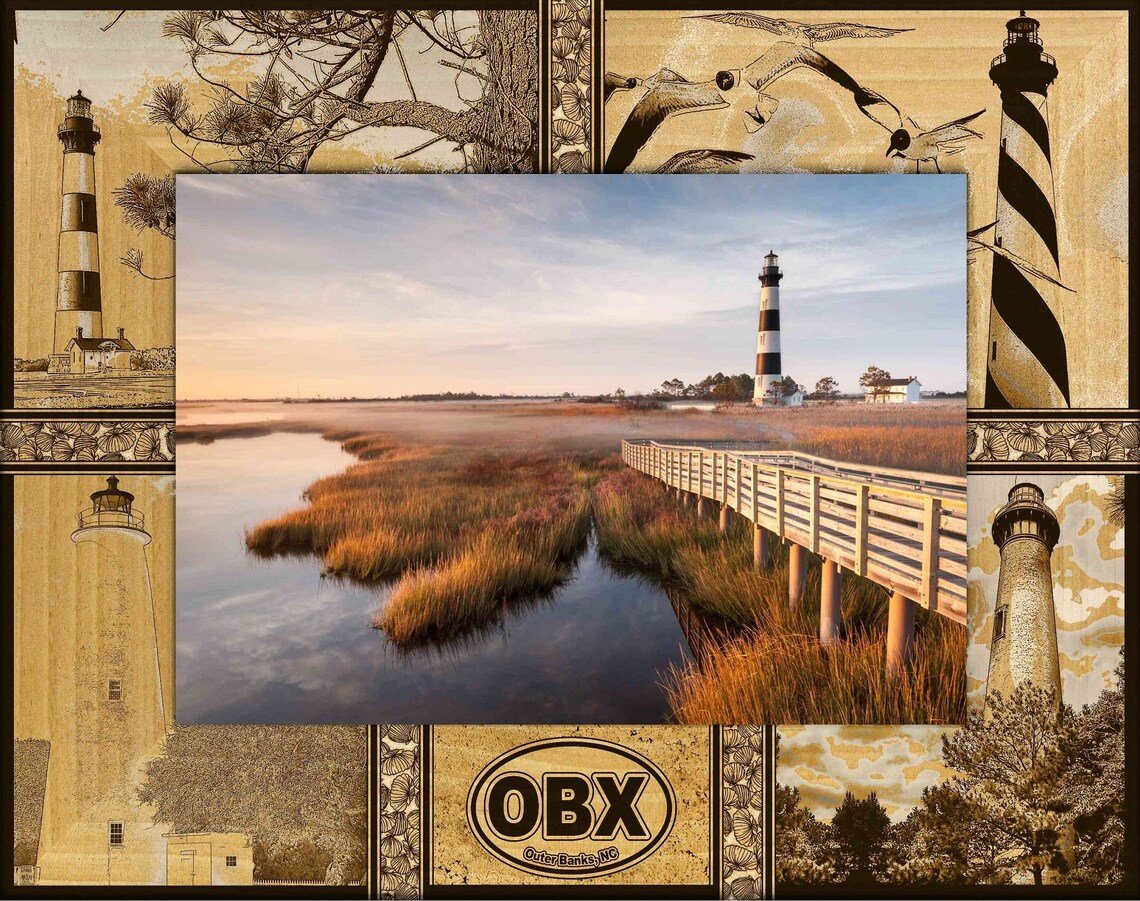 OBX Outer Banks North Carolina Montage Laser Engraved Wood | Etsy
