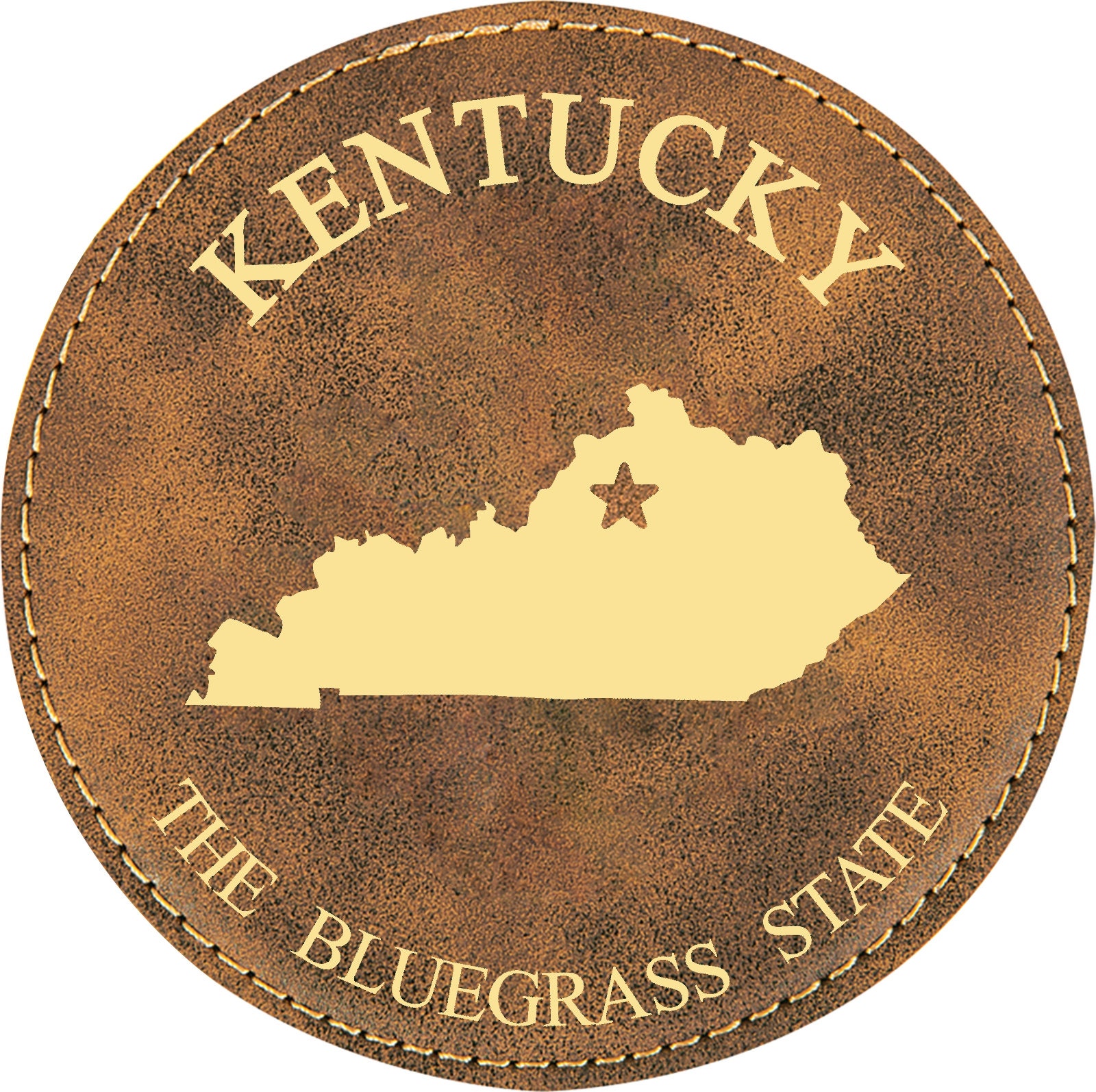 Kentucky State Outline With Motto 4 Round Leather 6-coaster Set With ...