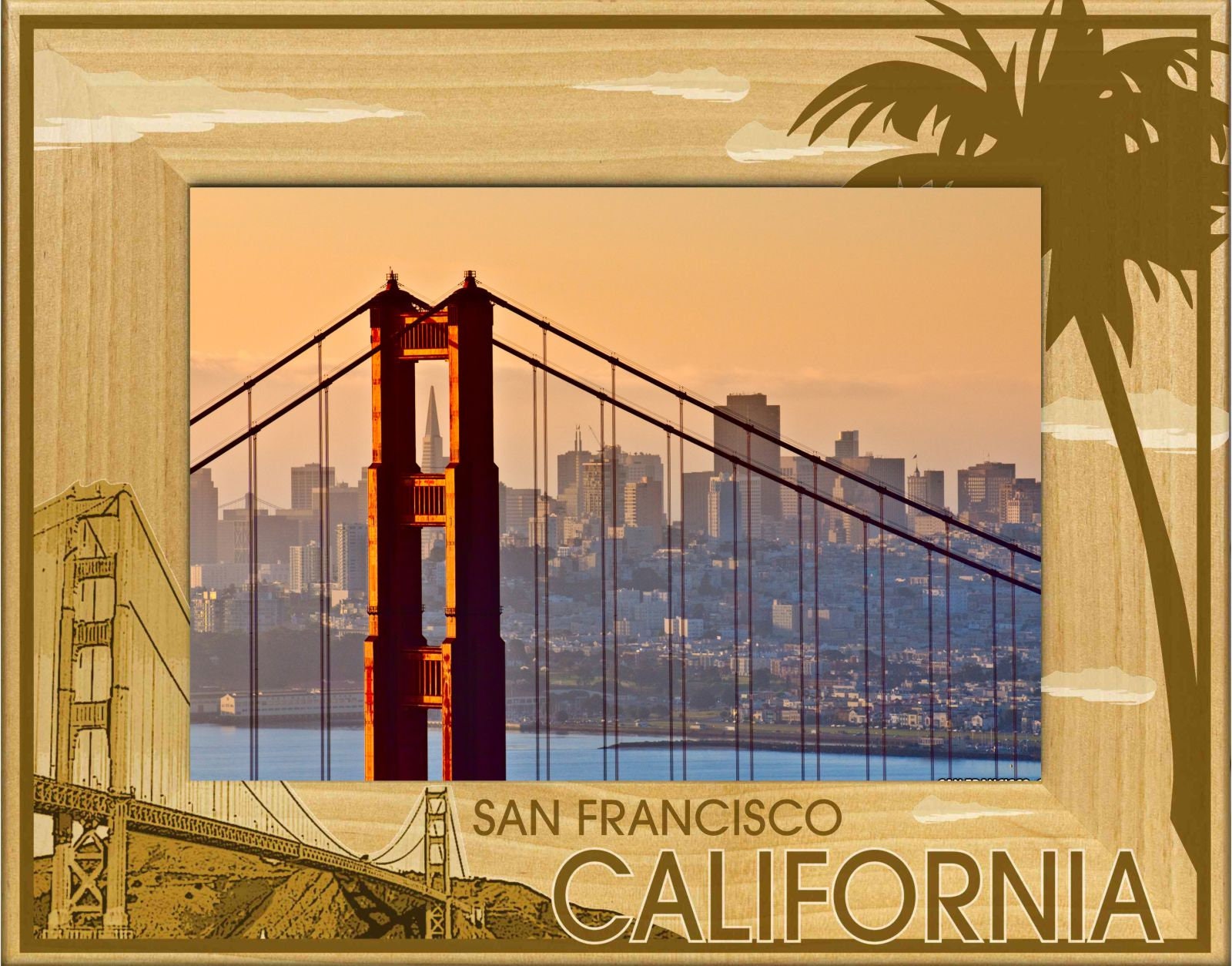 San Francisco With Palm Tree Laser Engraved Wood Picture Frame - Etsy