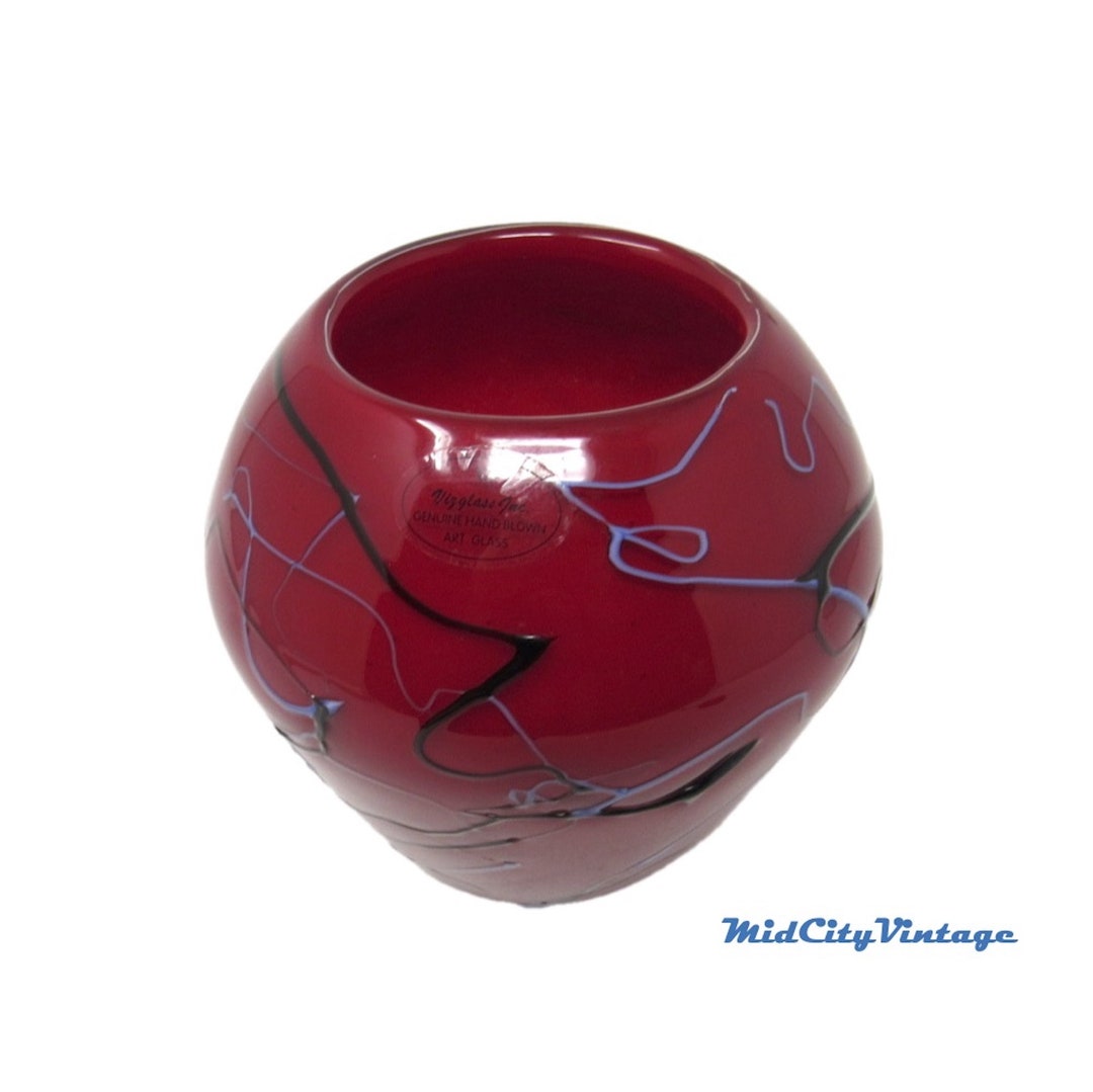 VIZ Abstract Hand-blown Red Glass Vase With Drizzled Decoration - Etsy