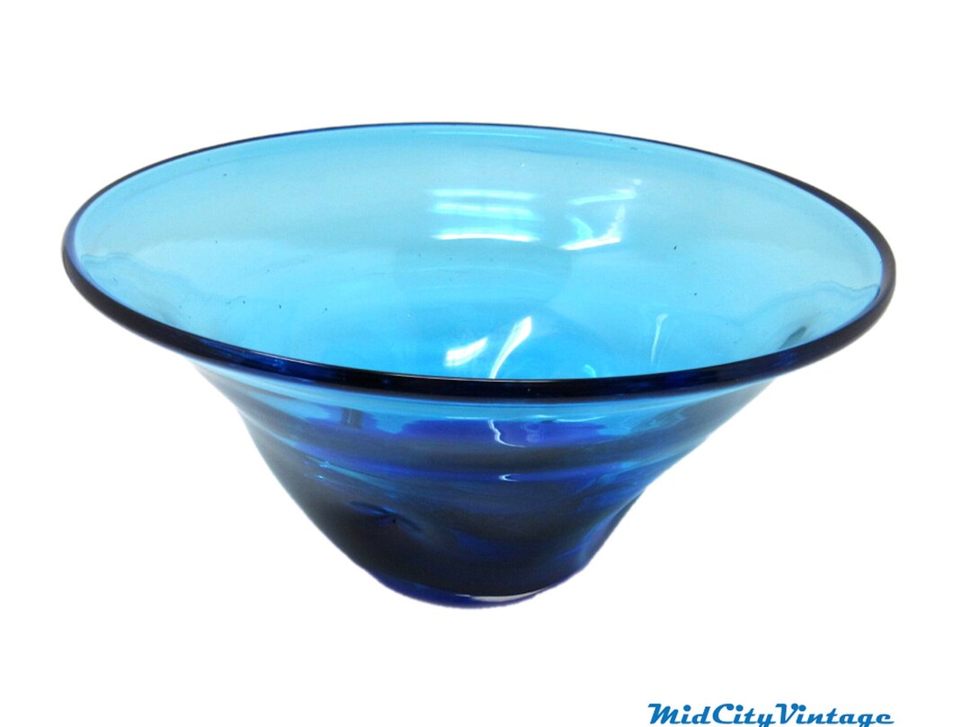Hand-blown Blue Glass Decorative Bowl - 1980s | Hand-blown Glassware - Etsy