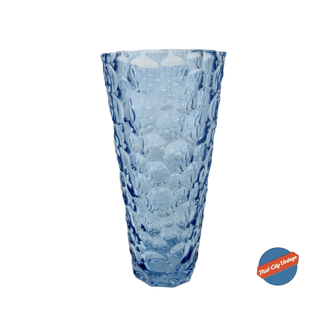 Textured Large Blue Glass Vase Table Centerpiece Vase Wedding Table ...