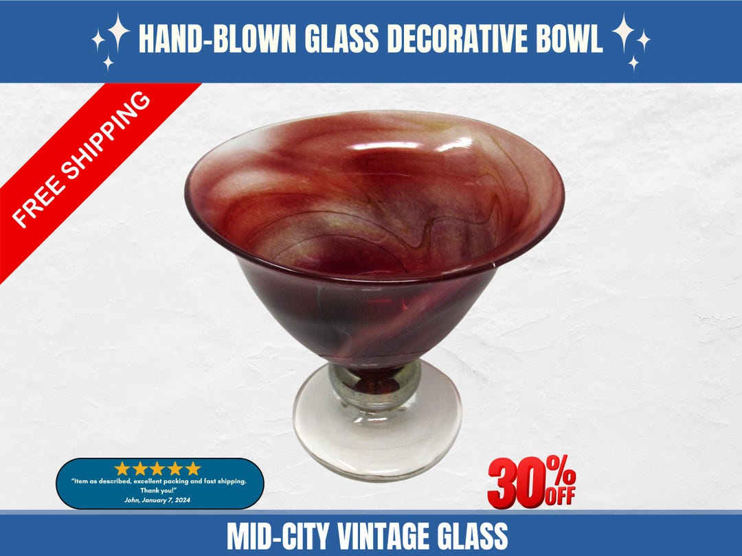 1990s Hand-blown Decorative Glass Bowl on Ball Pedestal Base Vintage ...