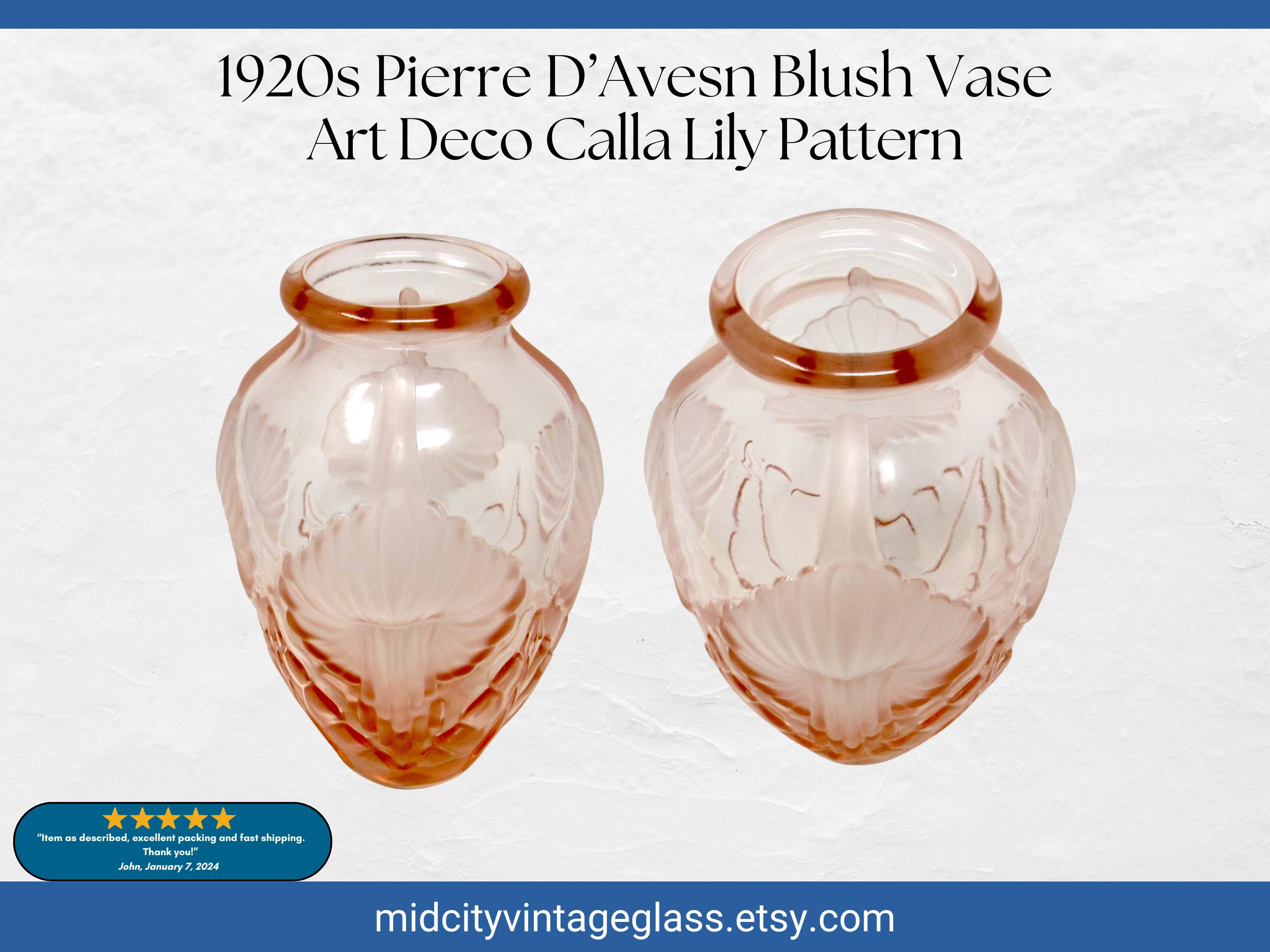 1920s Pierre D'avesn Blush Glass Vase | Art Deco Calla Lily Pattern - Etsy