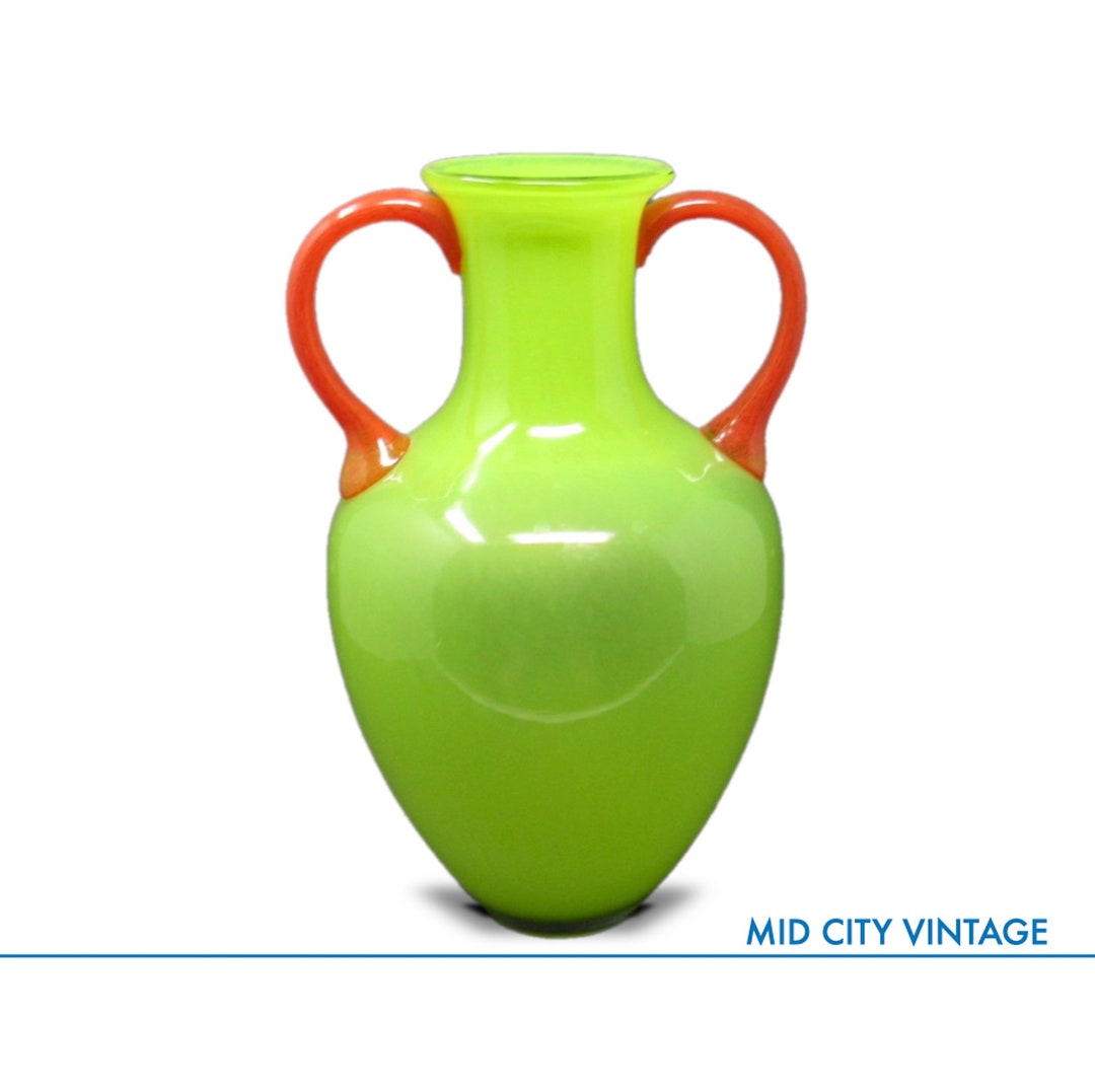 1980s Glass Vase in Lime and Tangerine by Marc Aurel for Echt Kristall ...