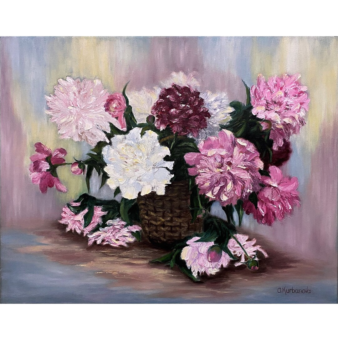 Peony Oil Painting Original Floral Flowers Artwork Peony Bouquet ...