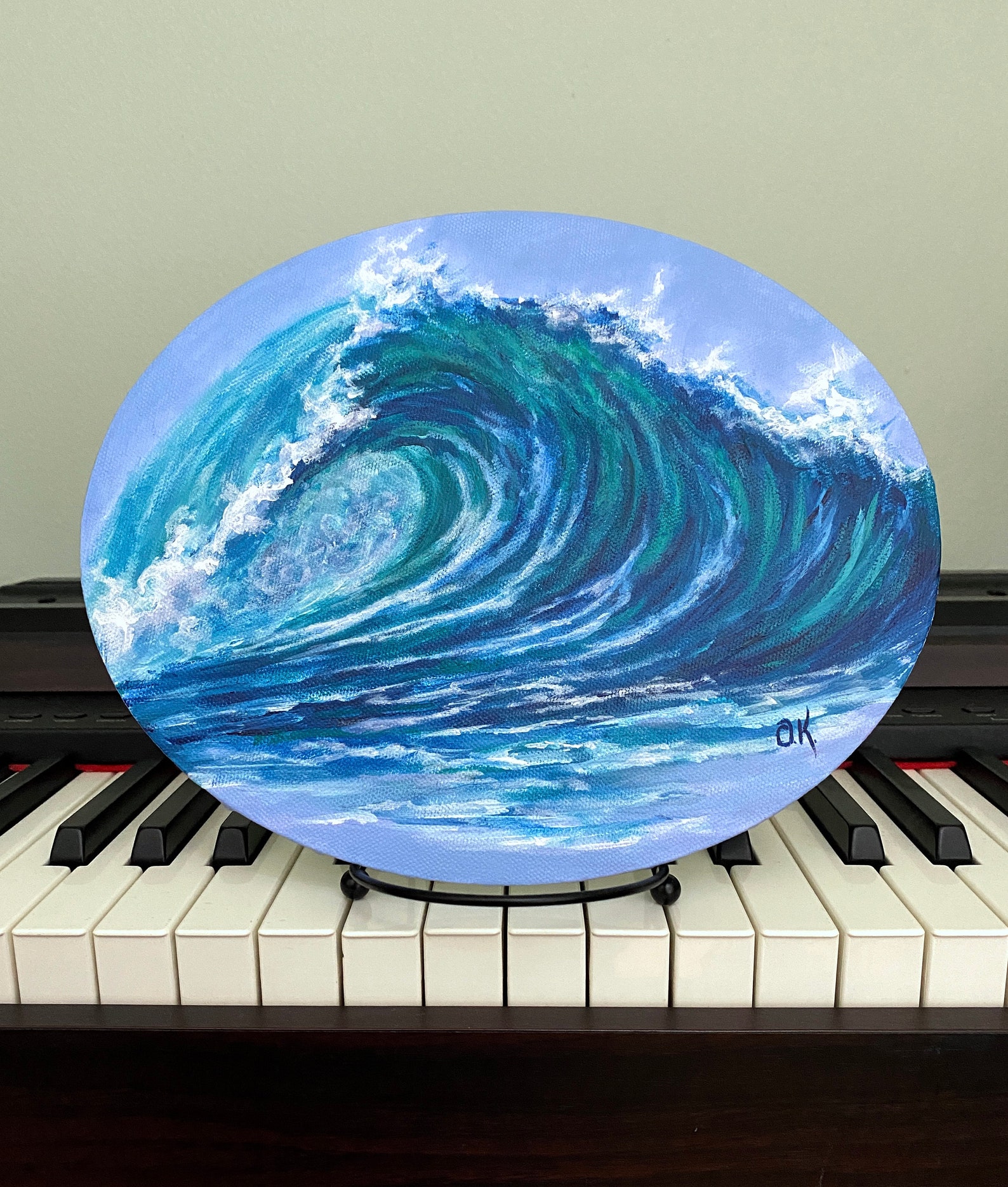 Waves Painting Original Oval Canvas Acrylic Seascape Painting Stormy ...